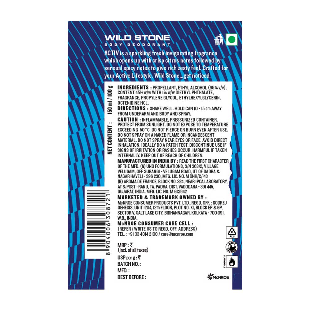 Activ Deodorant for Men 150ml | Wild Stone