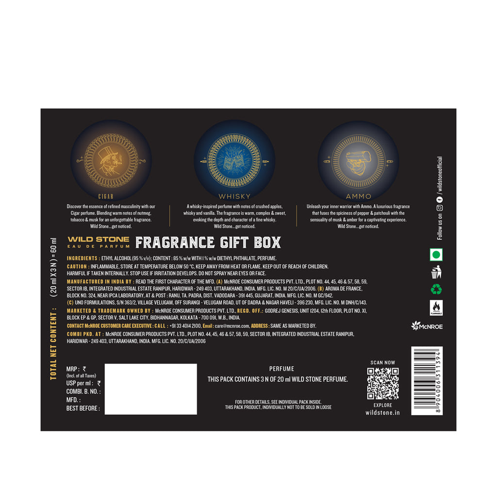 Wild Stone Perfume Gift Set of Whisky, Cigar and Ammo Perfume for Men,