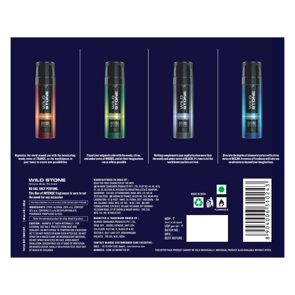 Intense No Gas Deodorant Travel Pack for Men | Wild Stone